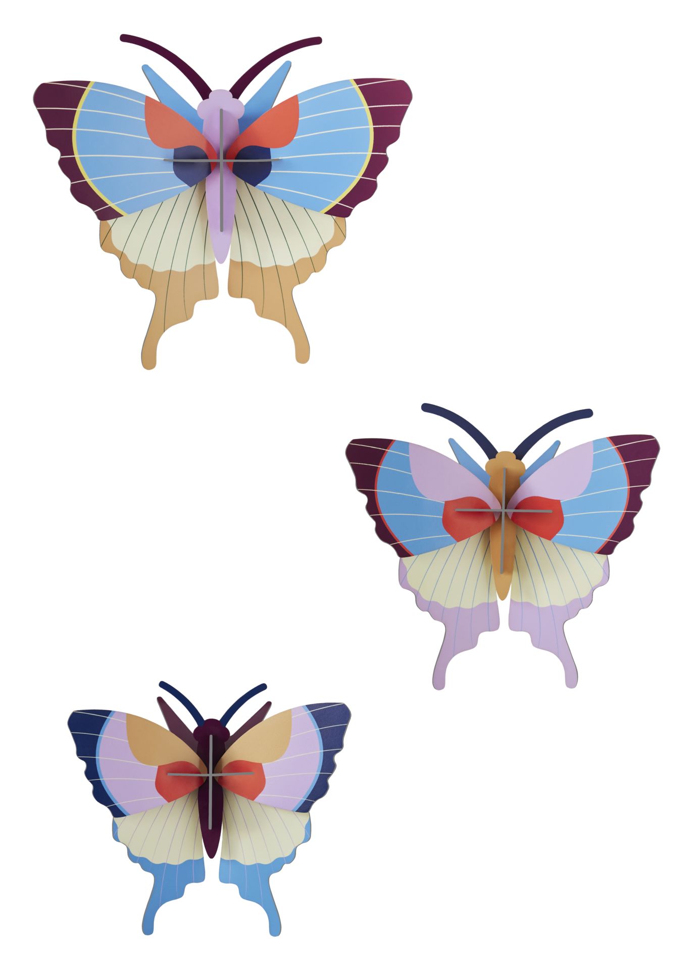 Buy wall deco 3d of cardboard 'Vivid Butterfly Trio' | KunstLoft