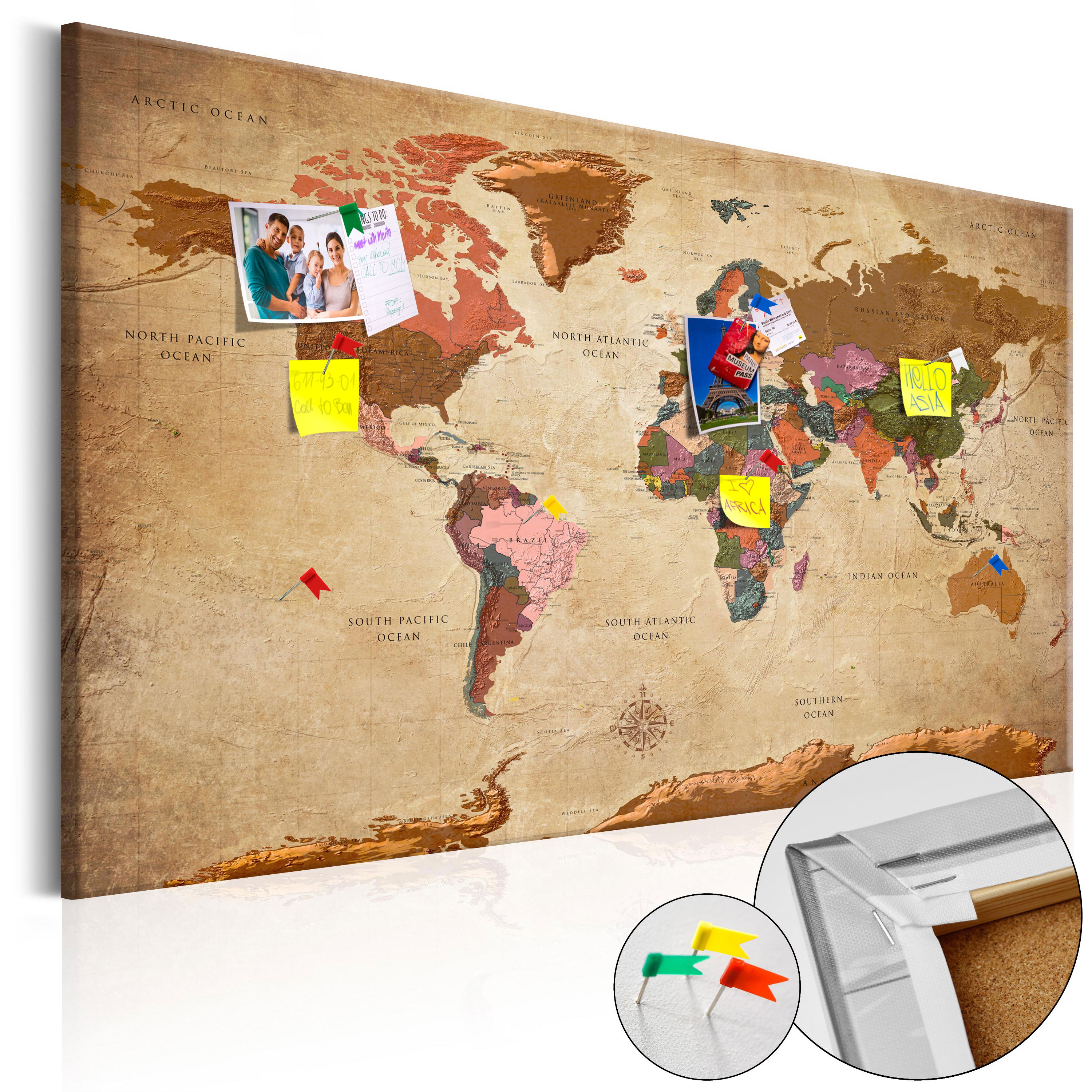 Buy pinboard 'World Map: Brown Elegance' | KunstLoft