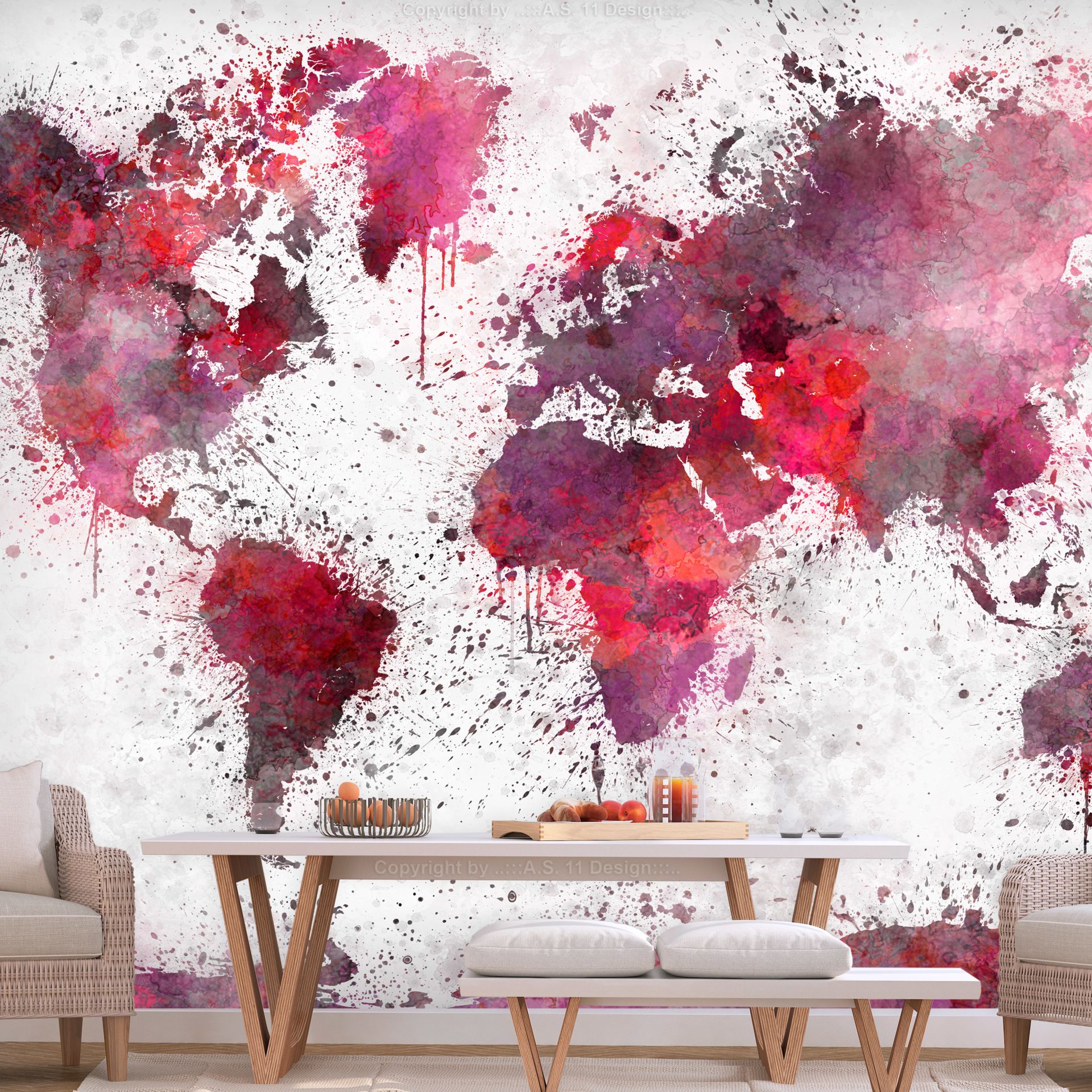 Tapete 'World Map: Red Watercolors' bestellen | KunstLoft