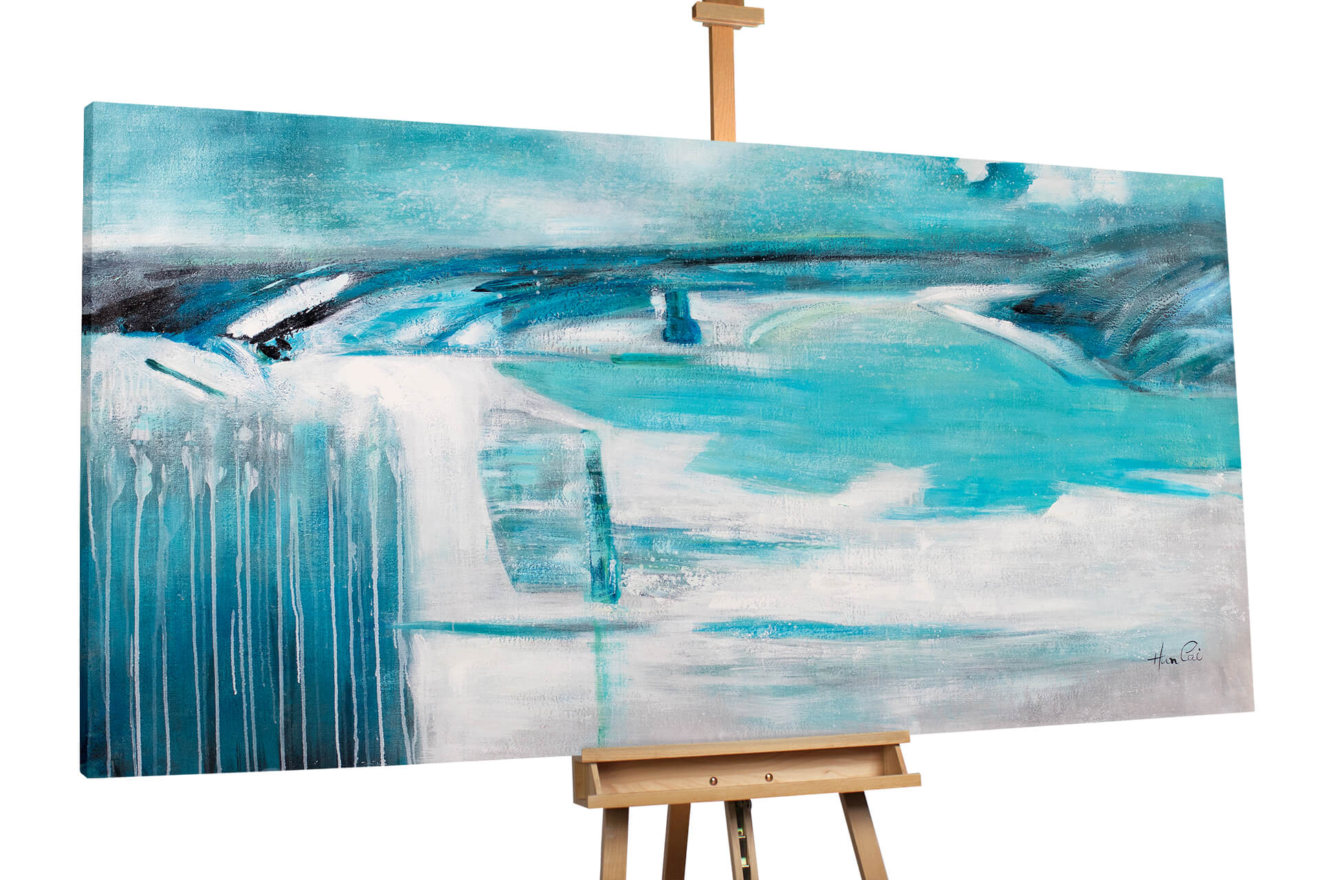 Cuadro pintado al óleo azul turquesa | KUNSTLOFT