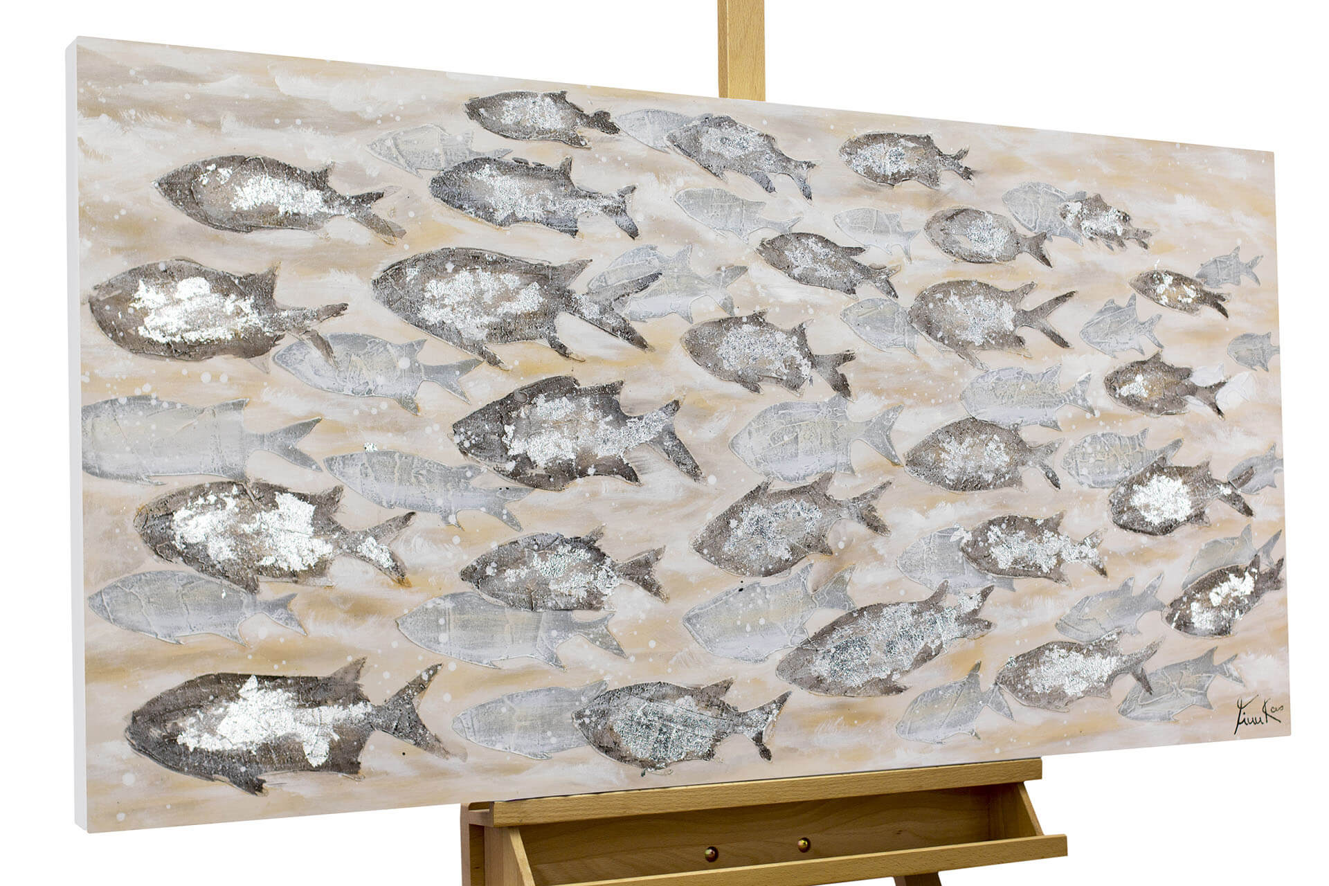 Acrylic painting fish shoal of pollack | KUNSTLOFT