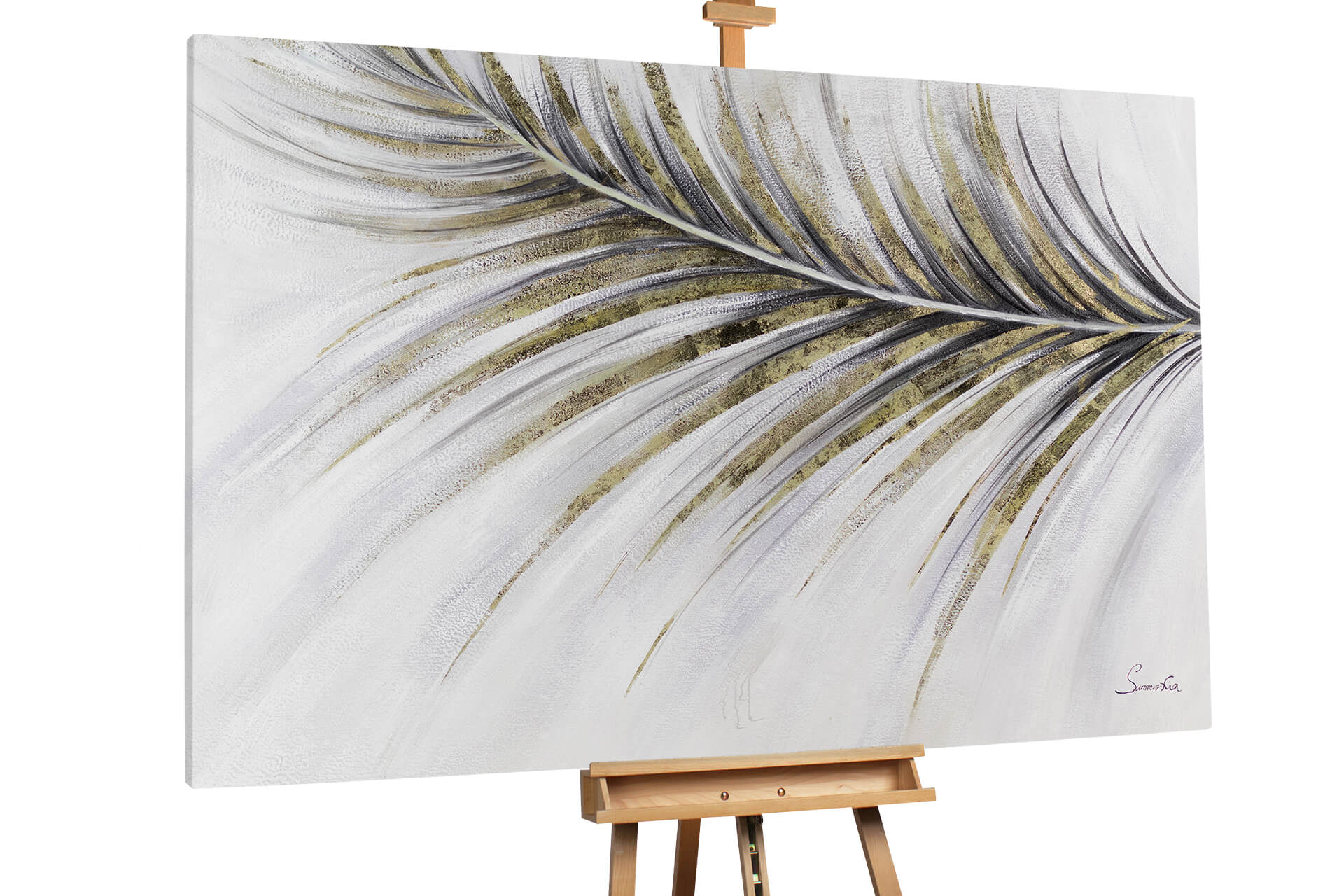 Modernes XXL-Gemälde Feder Gold kaufen | KUNSTLOFT