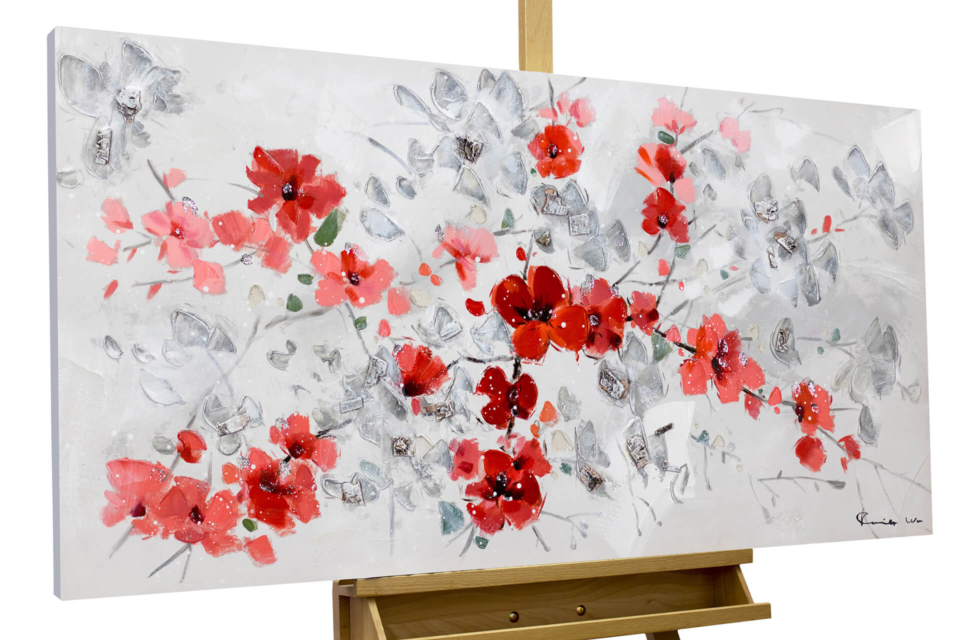 Cuadro en acrílico abstracto de puntos rojos | KunstLoft