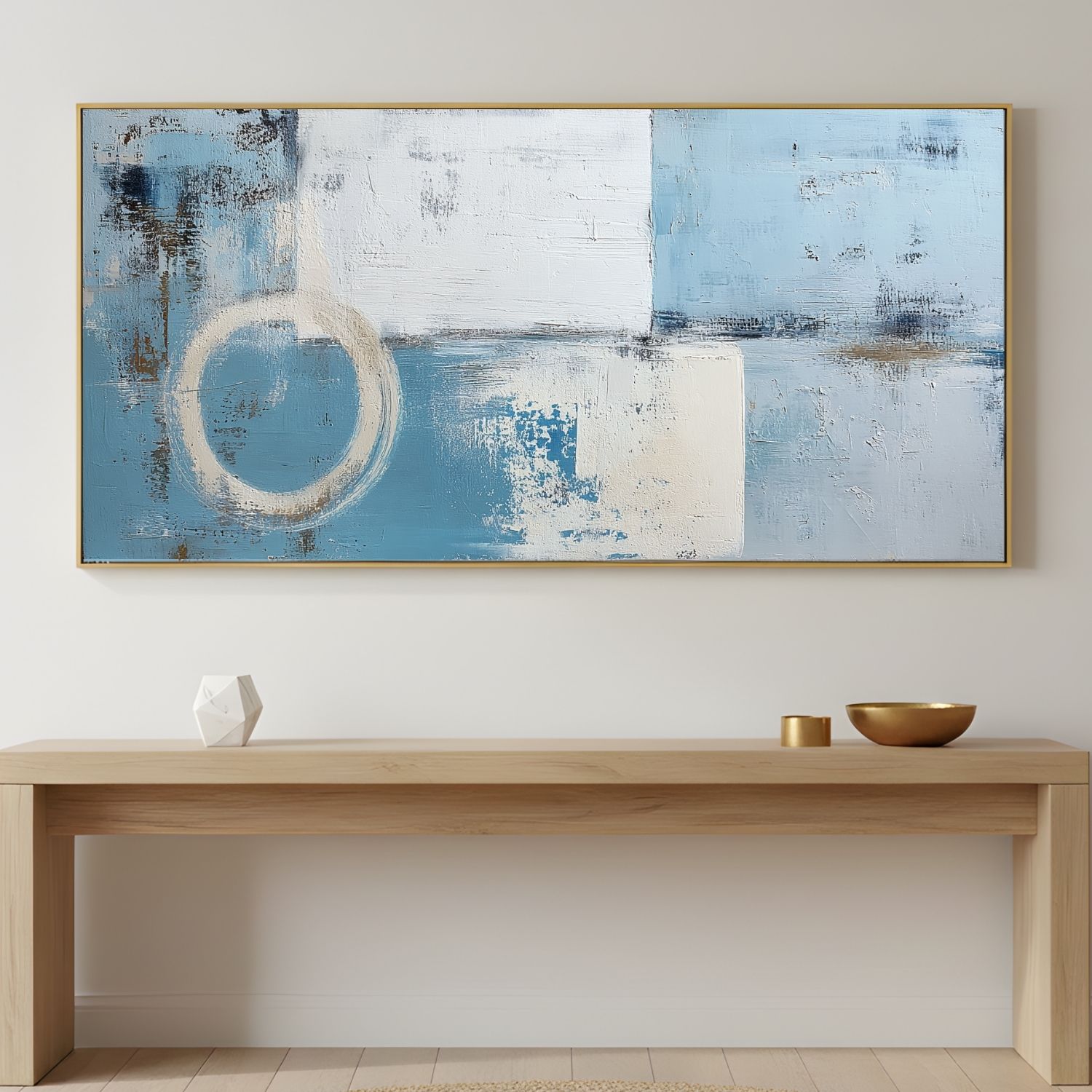 Buy handpainted acrylic painting 'Blue Circle Blocks' | KUNSTLOFT