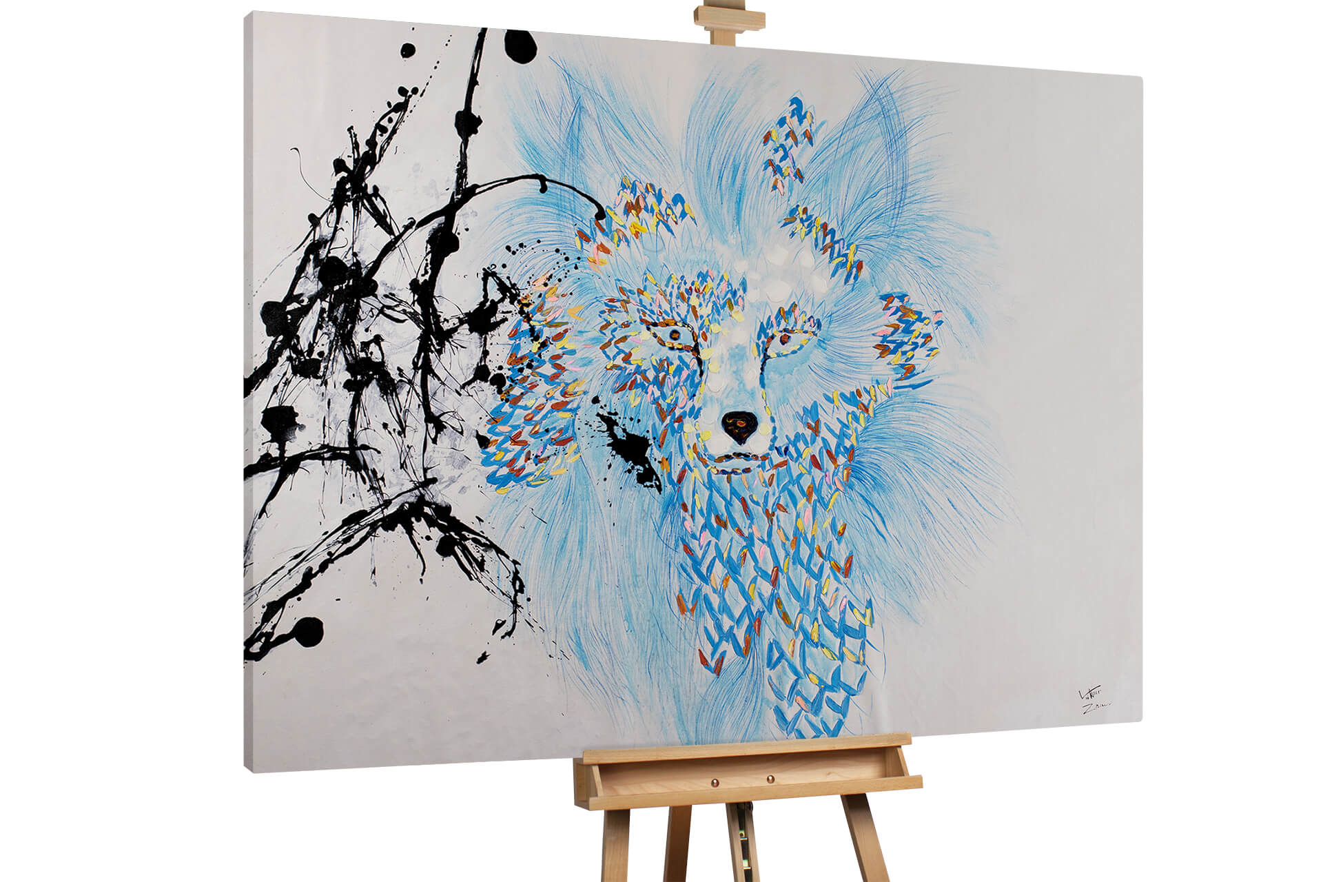 XXL Ölgemälde Fuchs Linien Blau Weiß finden | KUNSTLOFT