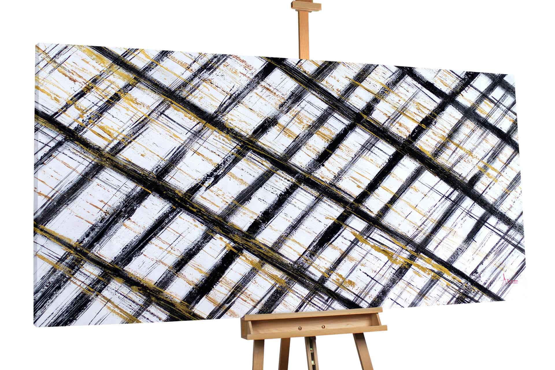 XXL oil painting abstract grid grey black | KUNSTLOFT