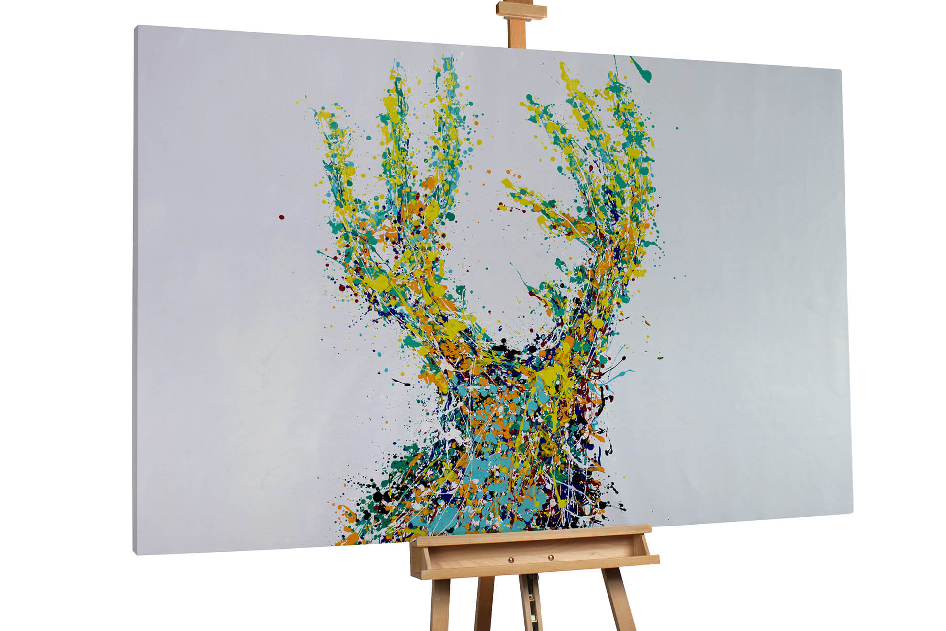 XXL Ölgemälde Abstrakt Hirsch Gelb Blau | KUNSTLOFT