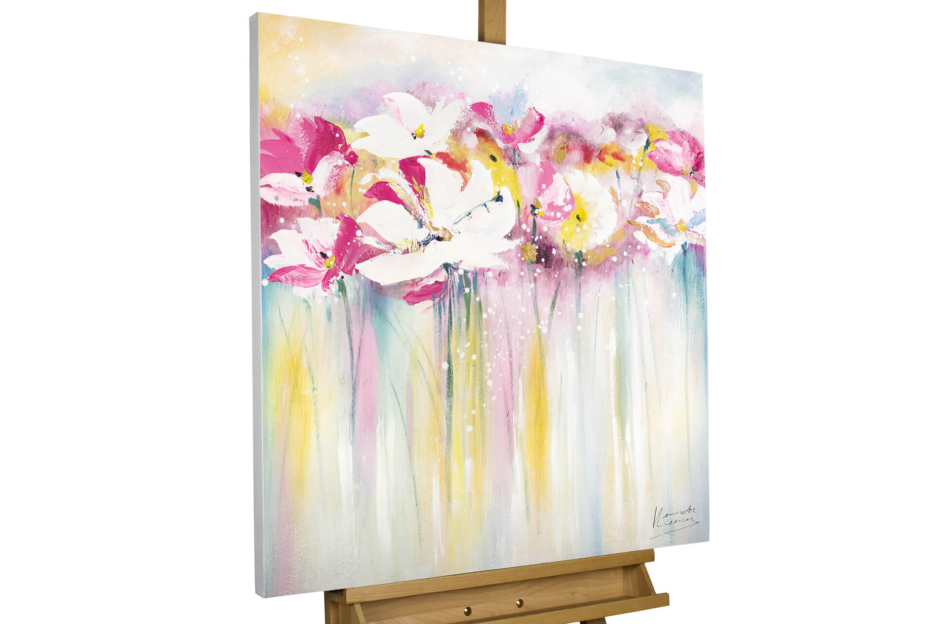 Cuadro acrílico con flores en rosa y blanco | KunstLoft